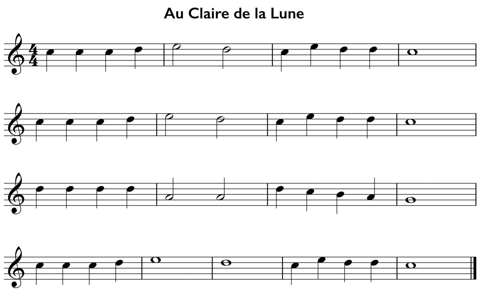 Au Claire de la Lune | Vicki's Virtual Music Room
